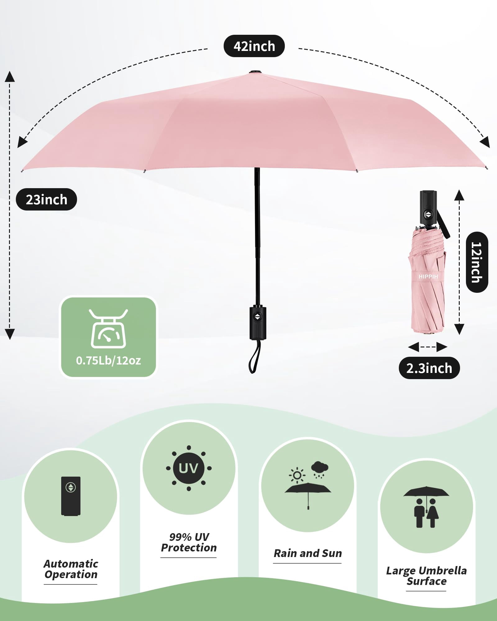 Compact Travel Umbrella Windproof Automatic Rain Sun Protection ...