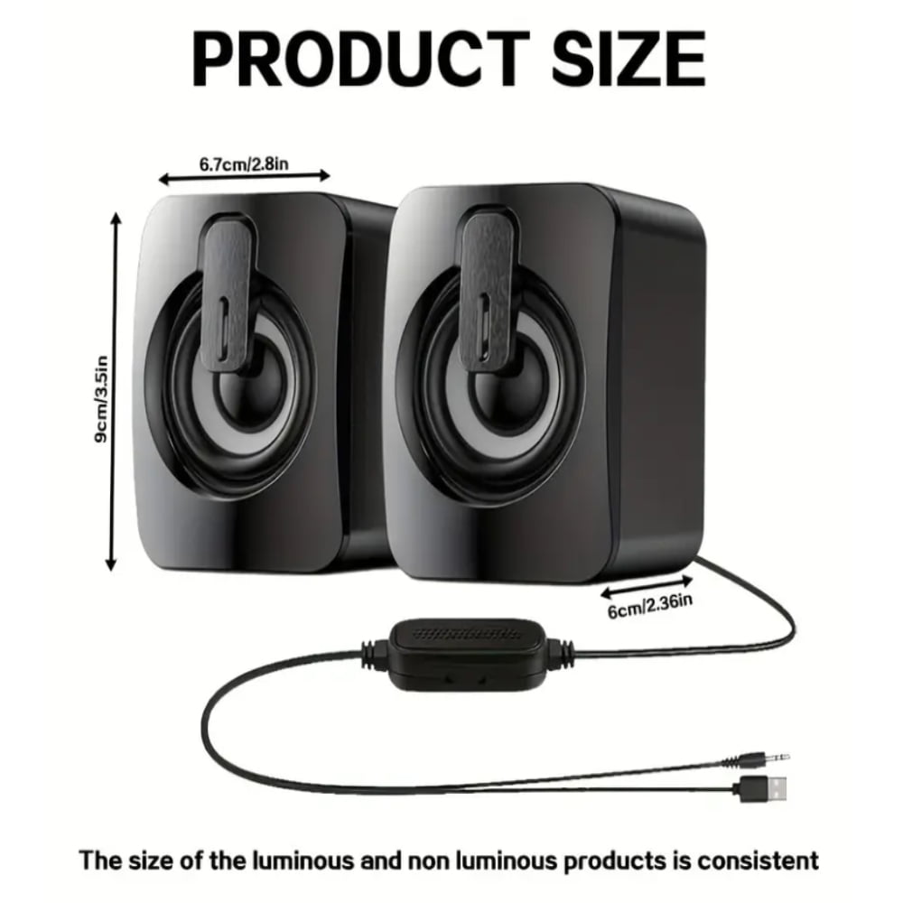 Compact USB PC Speakers with Built-in Mic LED Light HIFI Sound & Bass ...