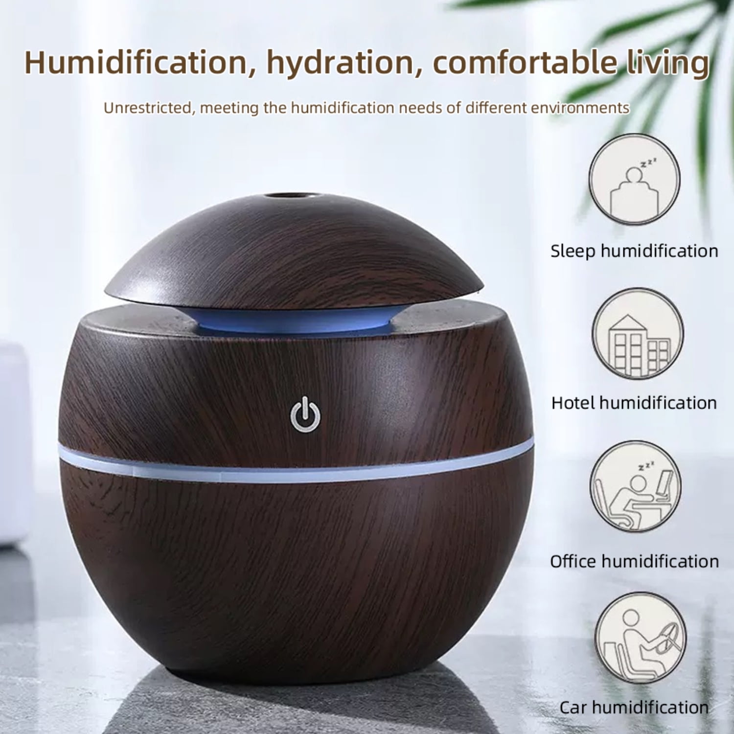 Compact Ultrasonic Humidifier LED Bedroom Air Moisturizer Quiet for ...