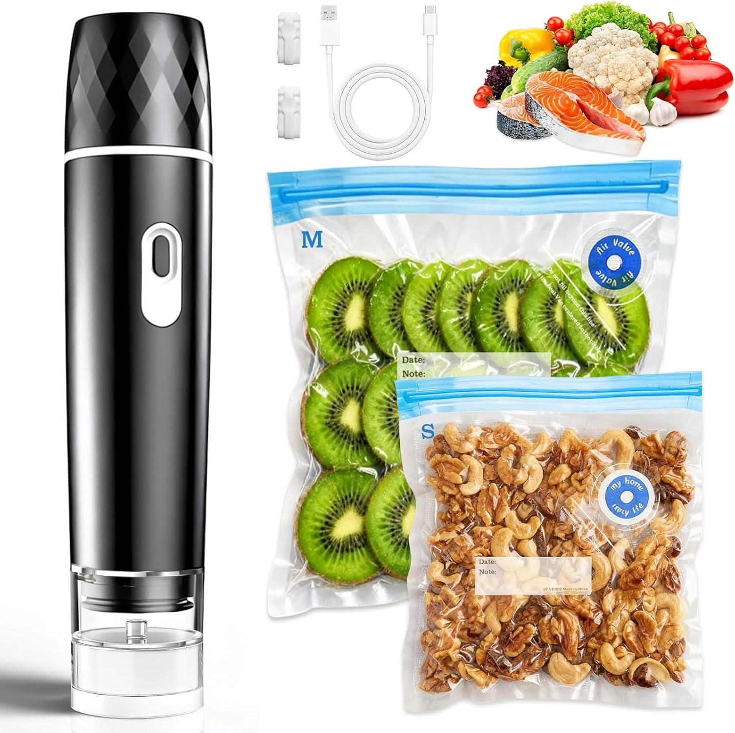 Compact Vacuum Sealer for Food, 100KPA Powerful Suction Handheld Vacuum ...