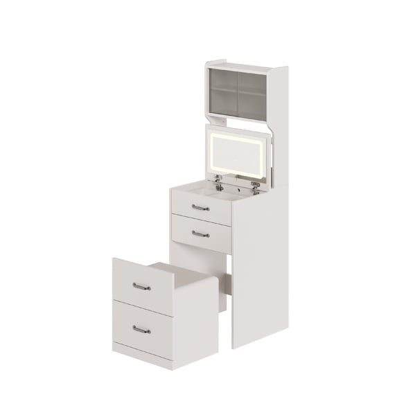 Compact Vanity, Make Up Vanity Desk with Mirror and Lights, White ...