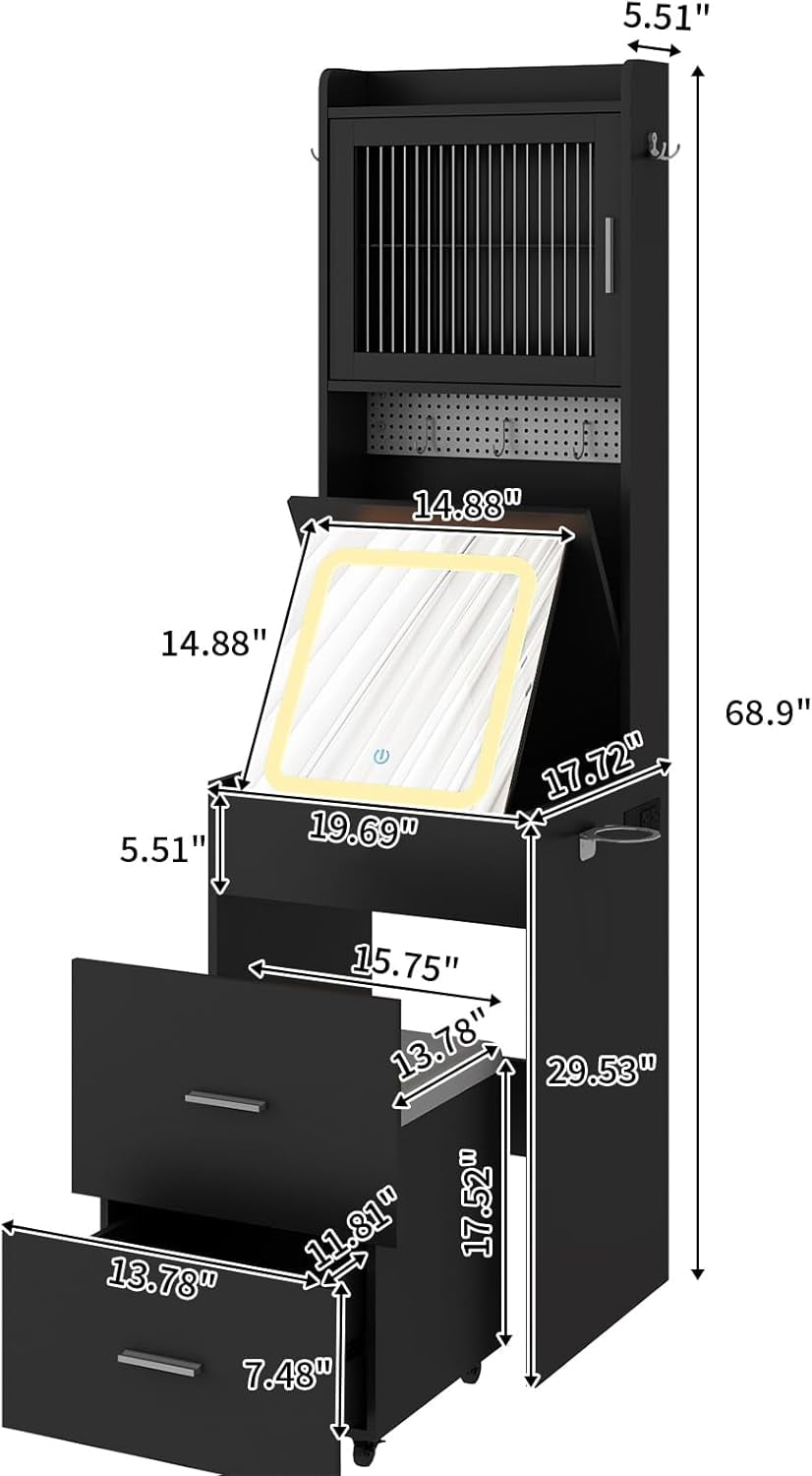 Compact Vanity Set with Folding LED Lighted Mirror & Wheeled Stool ...
