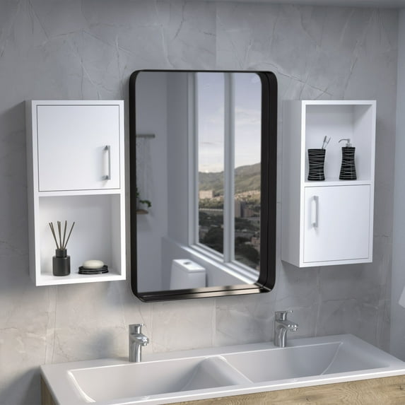 Compact Wall-Mounted Bathroom Cabinet | 2 Open & 2 Closed Shelves | FSC ...