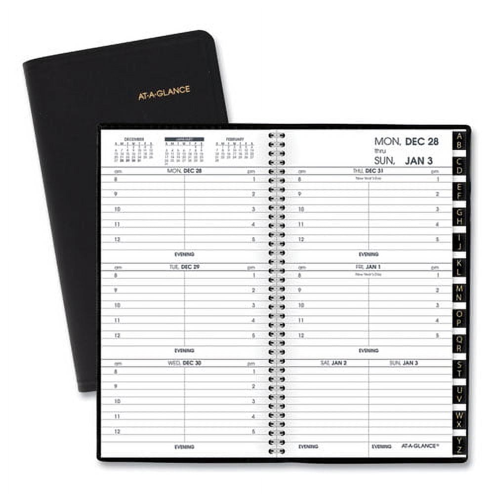 Compact Weekly Appointment Book, 6.25 x 3.25, Black Cover, 12-Month ...