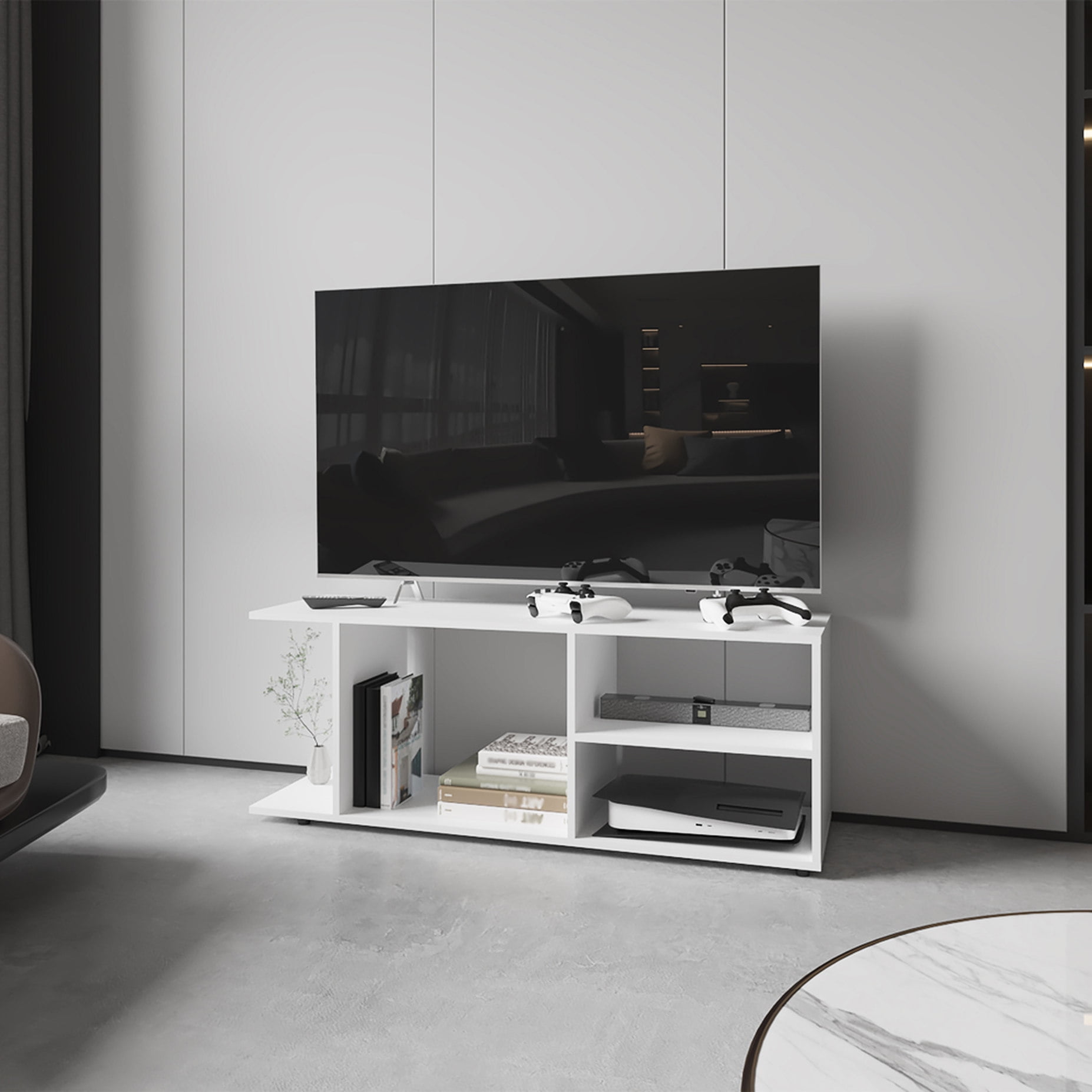 Compact White Entertainment Center with Storage / Suits Any Living Room ...