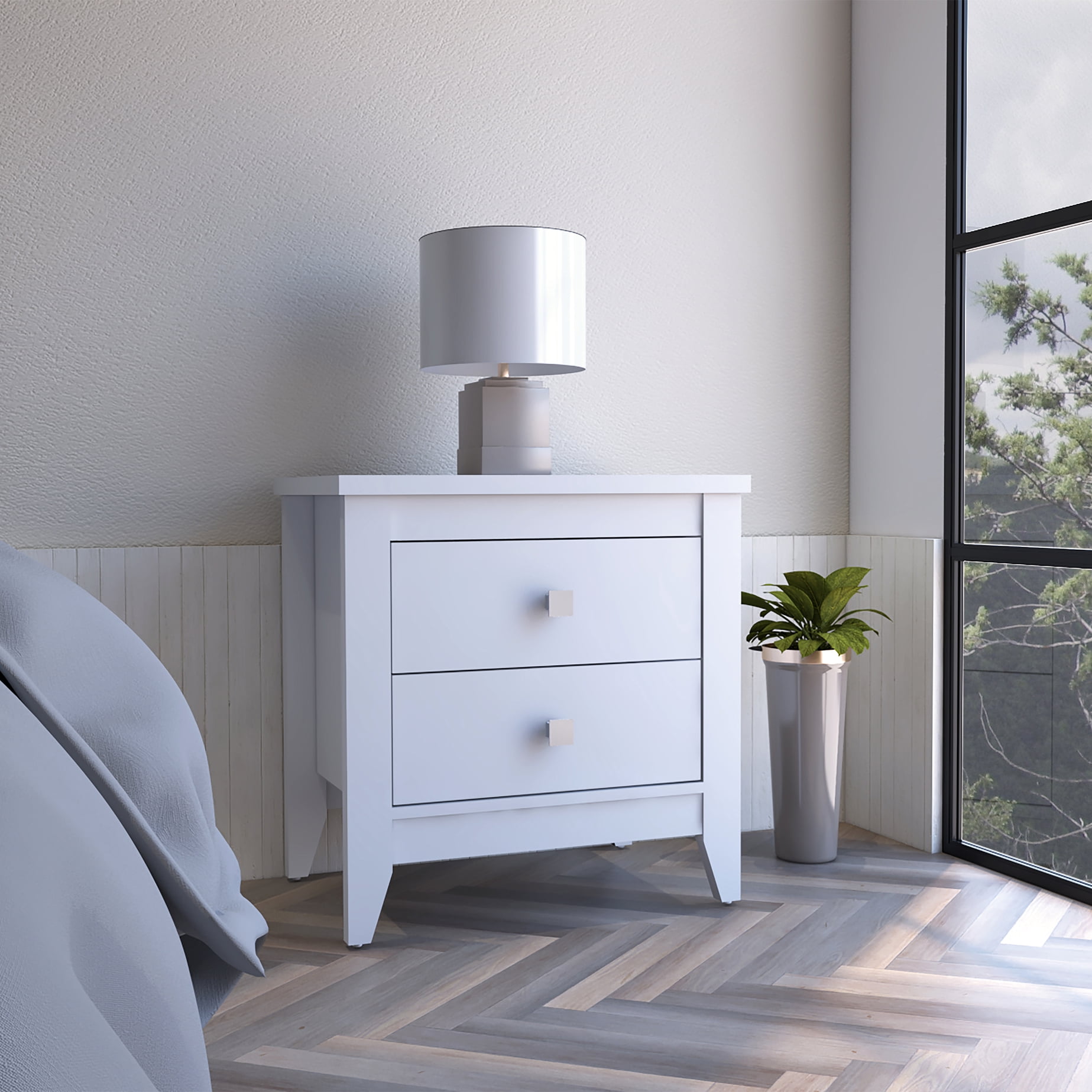 Compact White Nightstand With Two Shelves And Great Display Surface ...