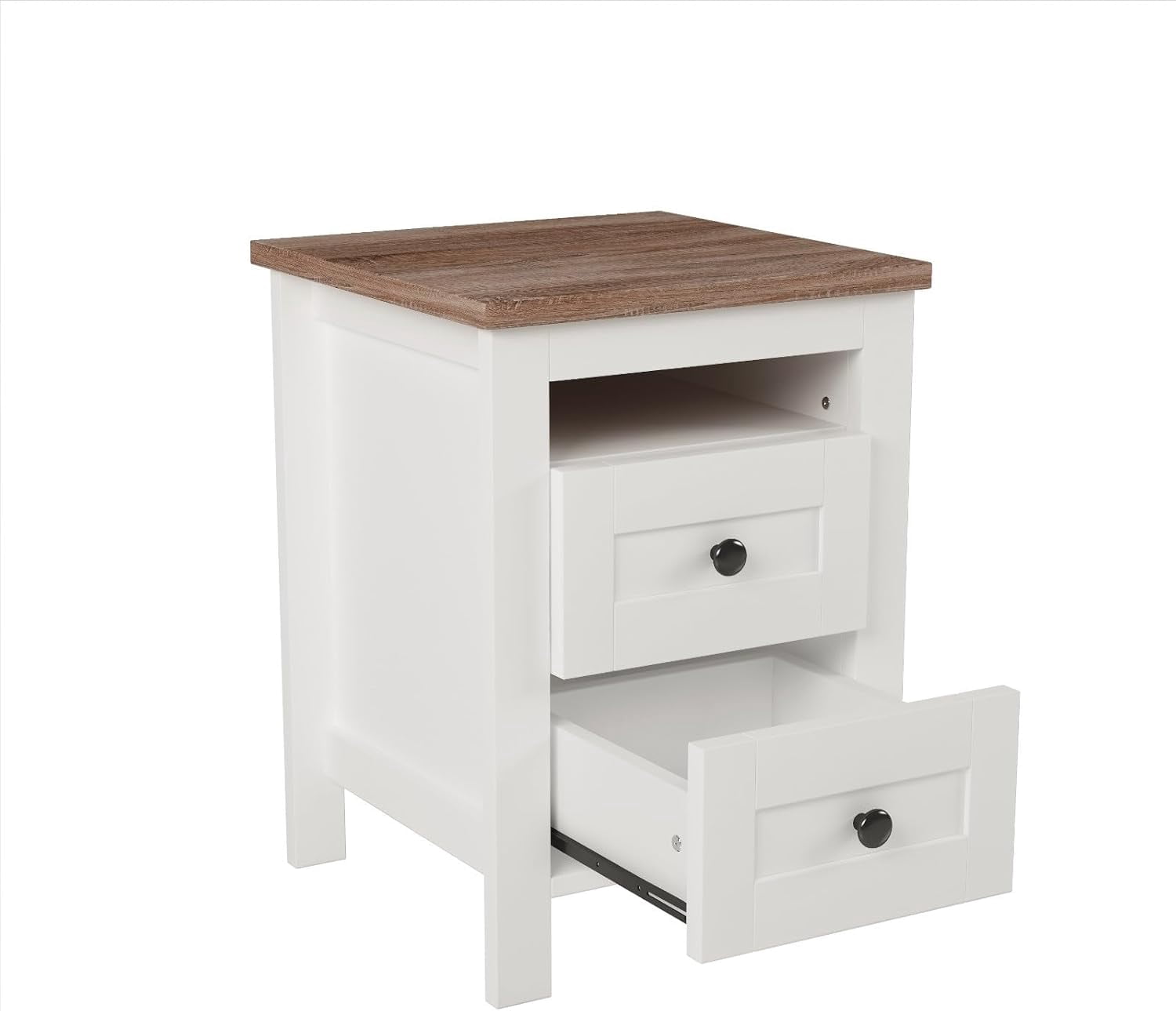 Compact Wooden Nightstand with 2 Drawers, Space-Saving Bedside Table ...