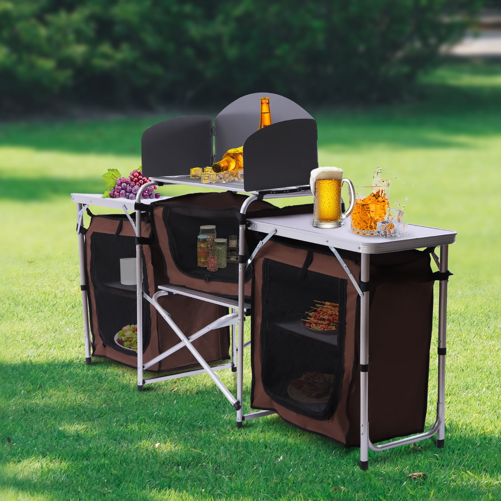 Compact and Sturdy Folding Grill Table, 3-Tier Aluminum Alloy Camping ...