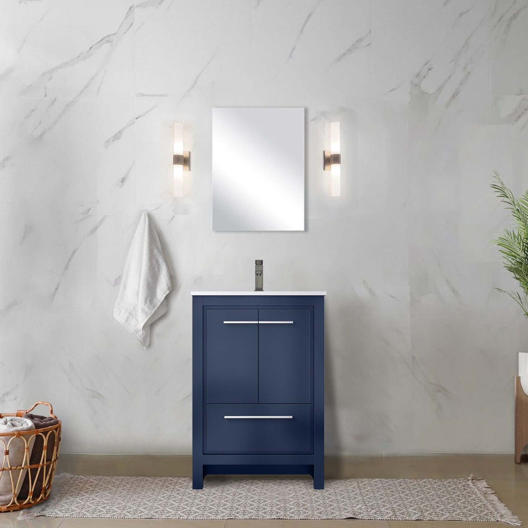 Compact and Stylish - 24 - inch Navy Blue Vanity with Included Mirror ...