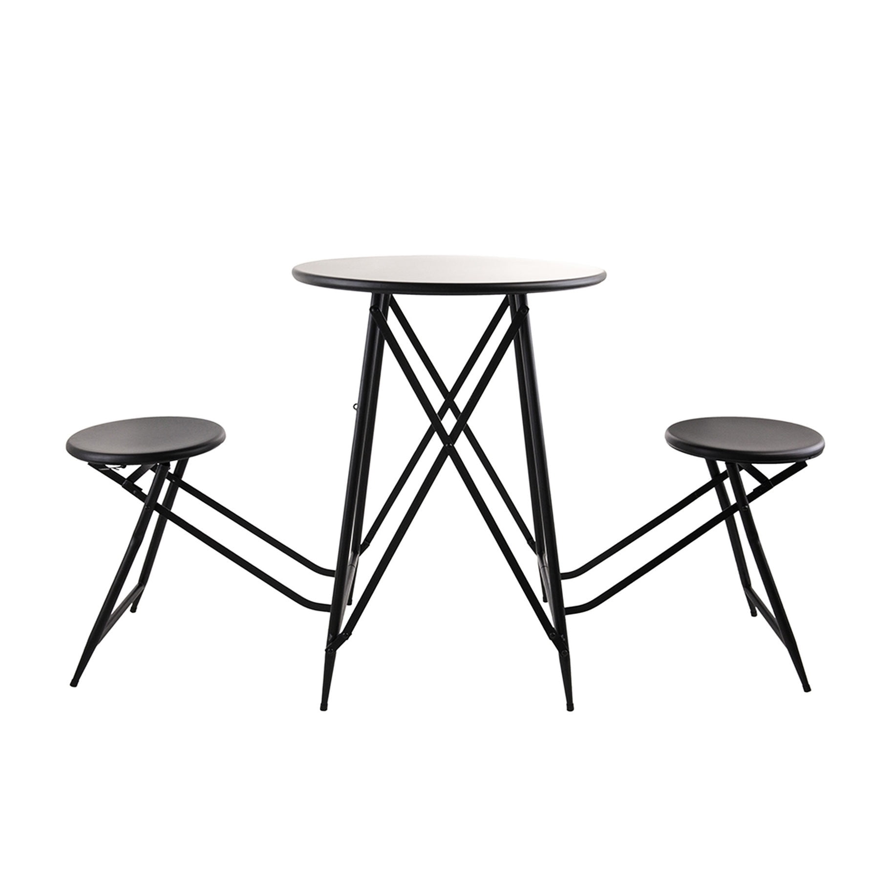 Compact black table and two seats | Stowable for efficient home space ...