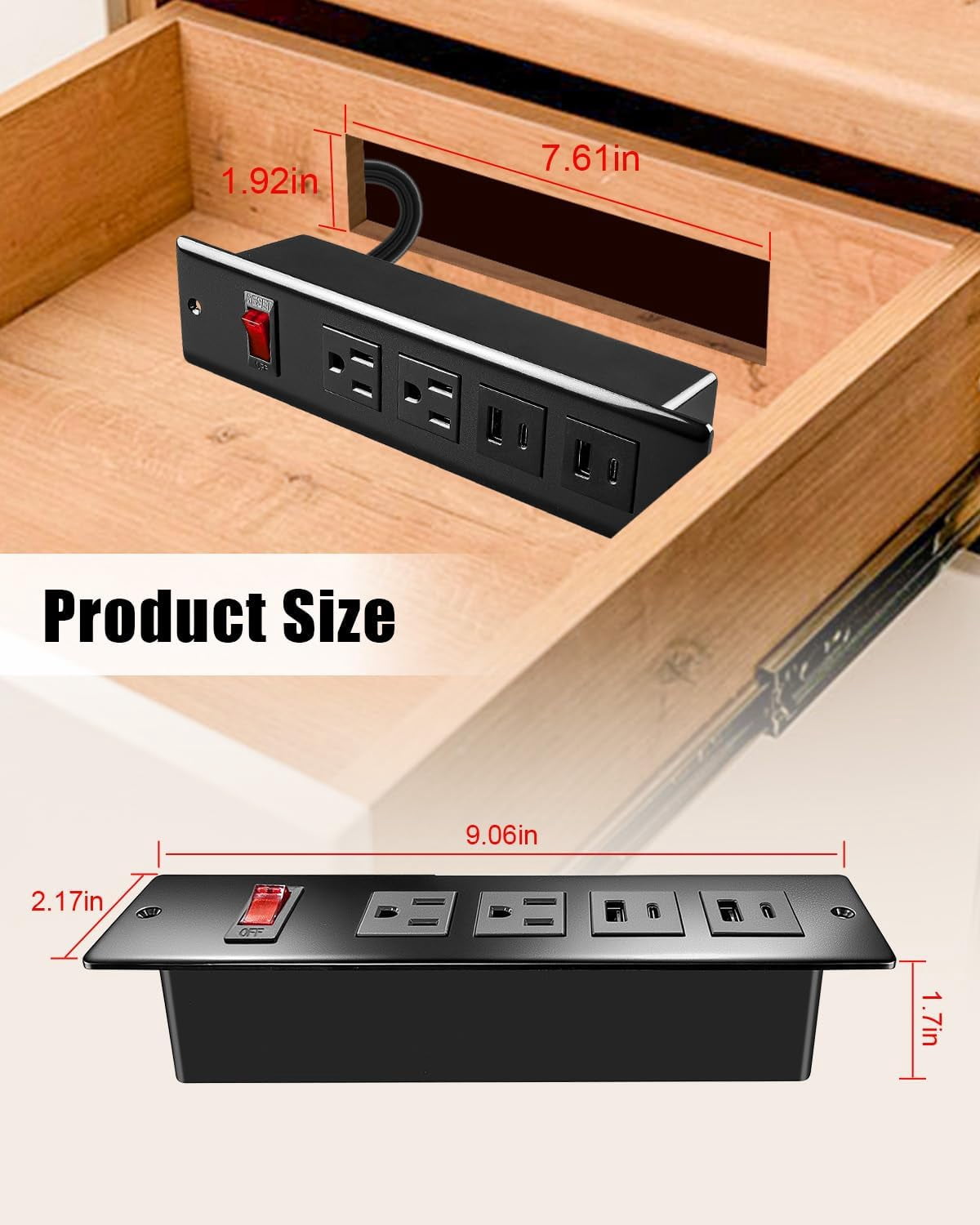 Compact in-Drawer Charging Station Power Strip with PD 20W USB Ports*2 ...