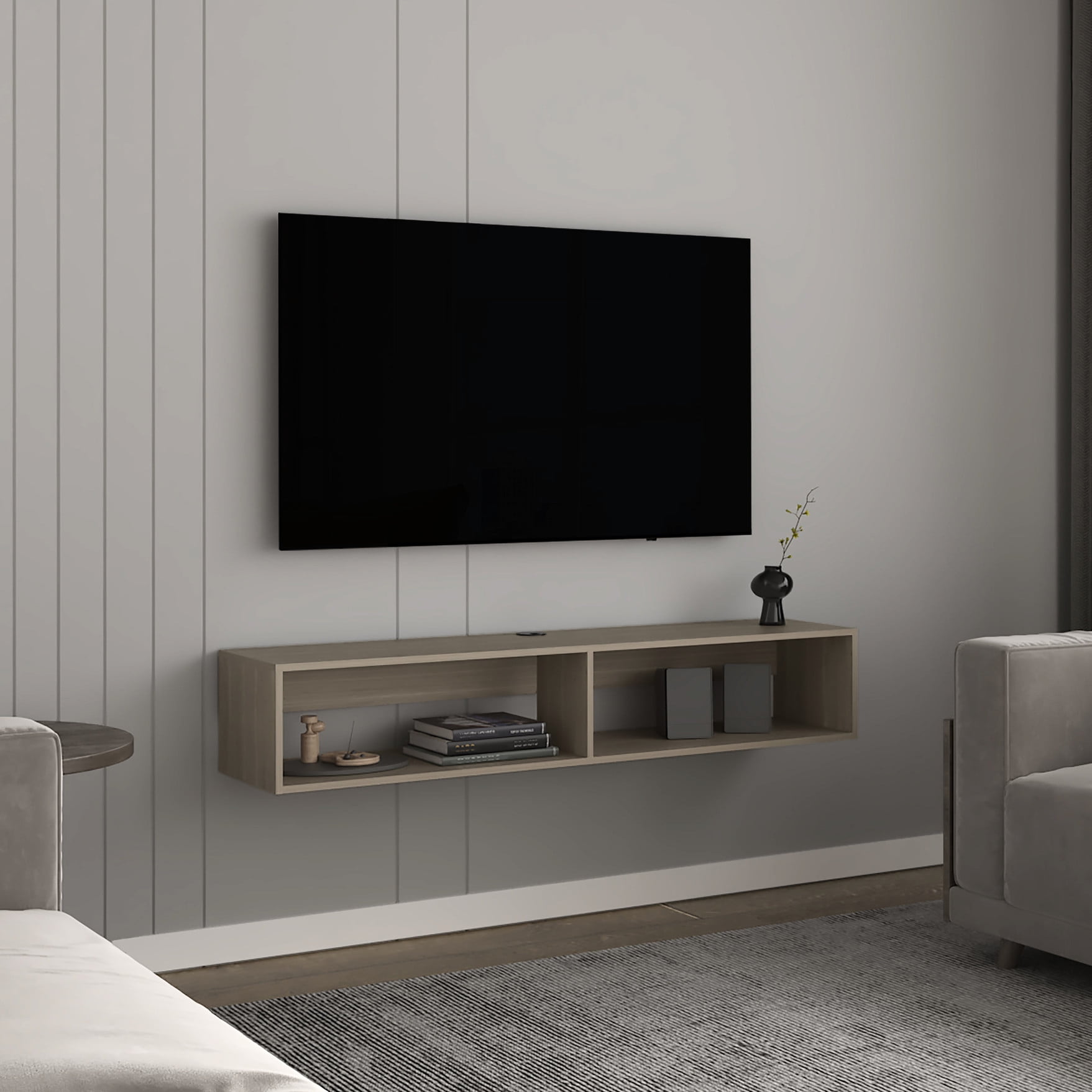 Compact size, ready to assemble - White oak TV stand with 2 shelves for ...