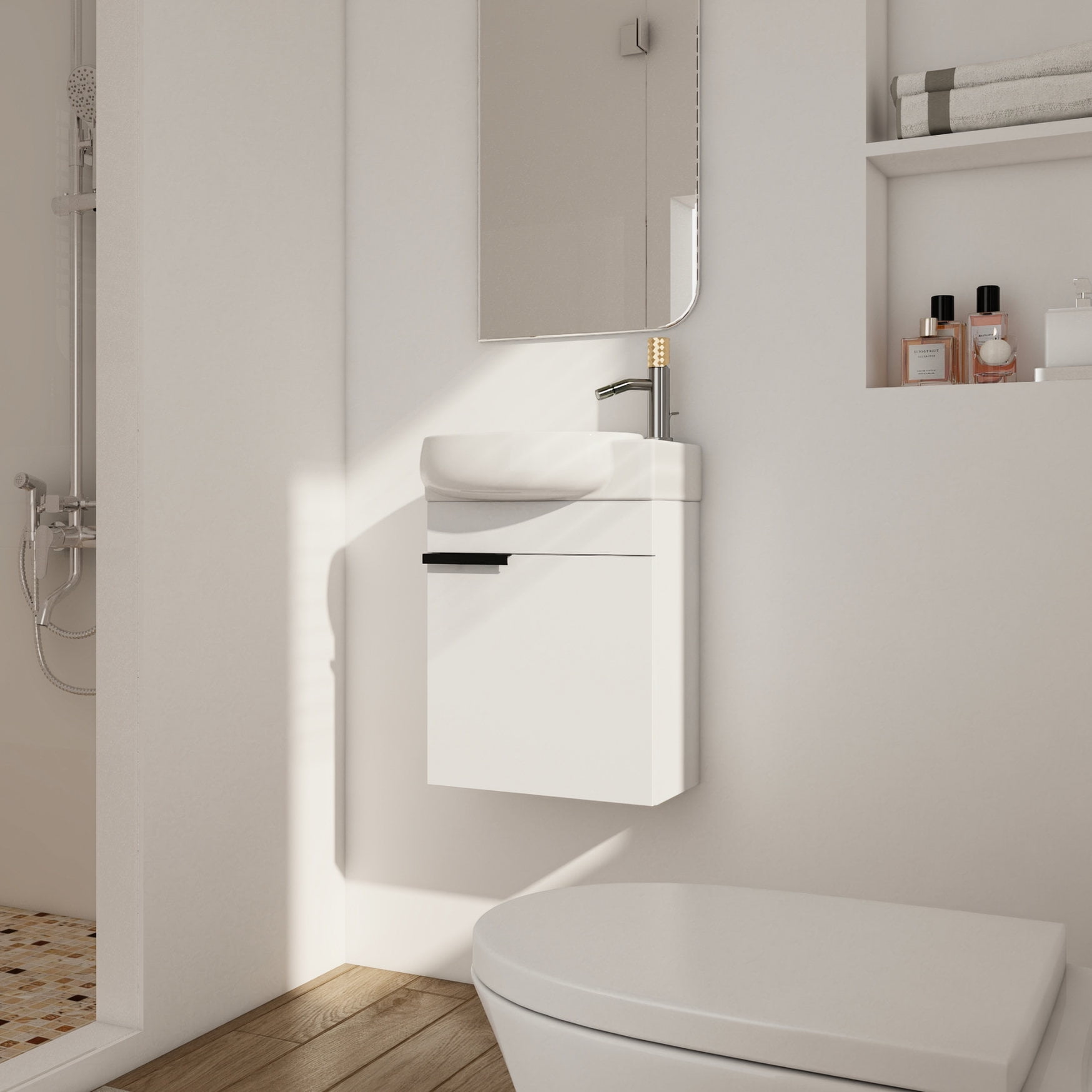 Compact vanity, floating wall design - In small bathrooms, saves space ...