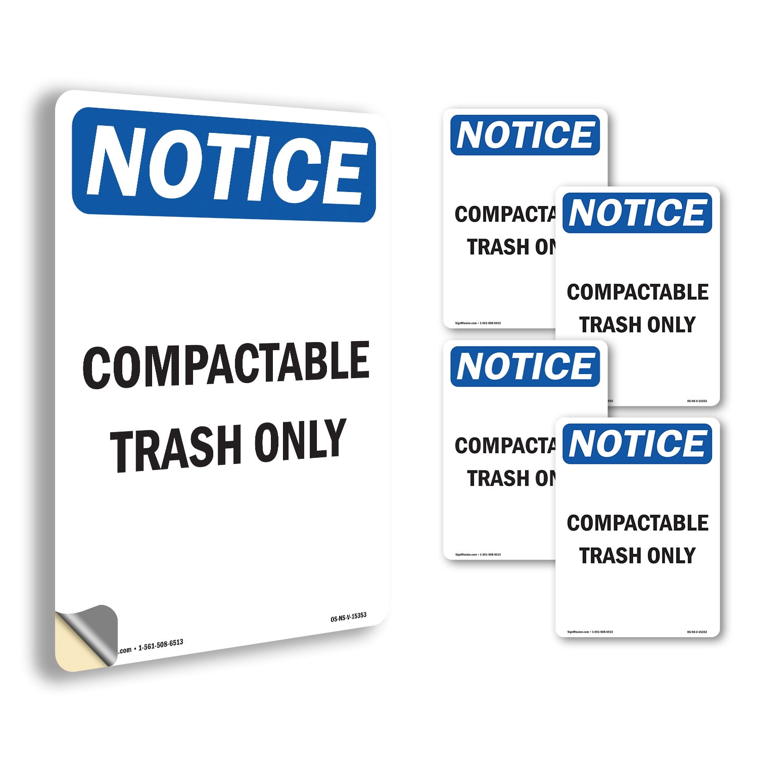 Compactable Trash Only OSHA Notice Vinyl Decal Label 10 Inch x 7 Inch ...