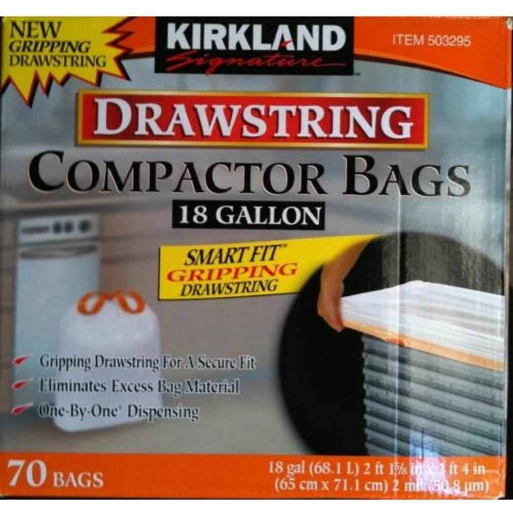 Compactor Bags, 18 Gallon, Fit Gripping Drawstring, White, 1 Pack (70 ...
