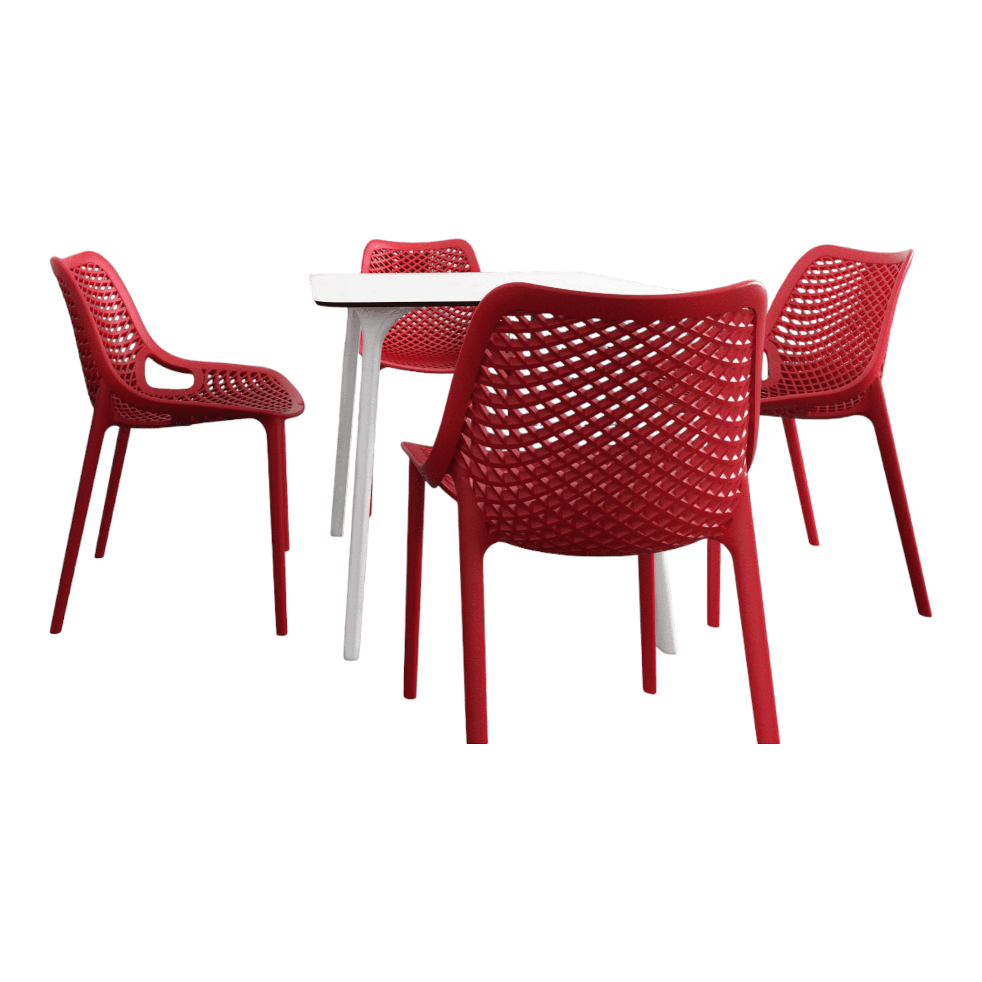 Compamia Air Maya Square Dining Set with White Table and 4 Red Chairs ...