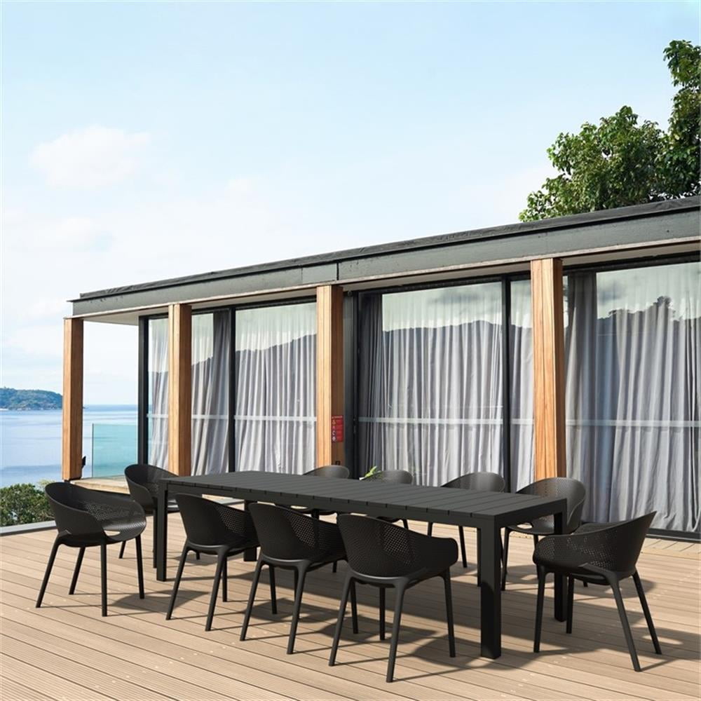 Compamia Sky Pro 11-Piece Polypropylene Resin Dining Set in Black ...