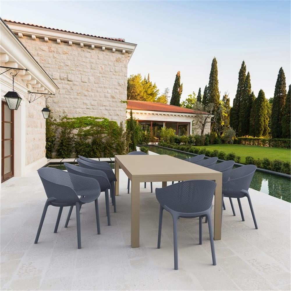 Compamia Sky Pro 11-Piece Polypropylene Resin Dining Set in Taupe/Dark ...