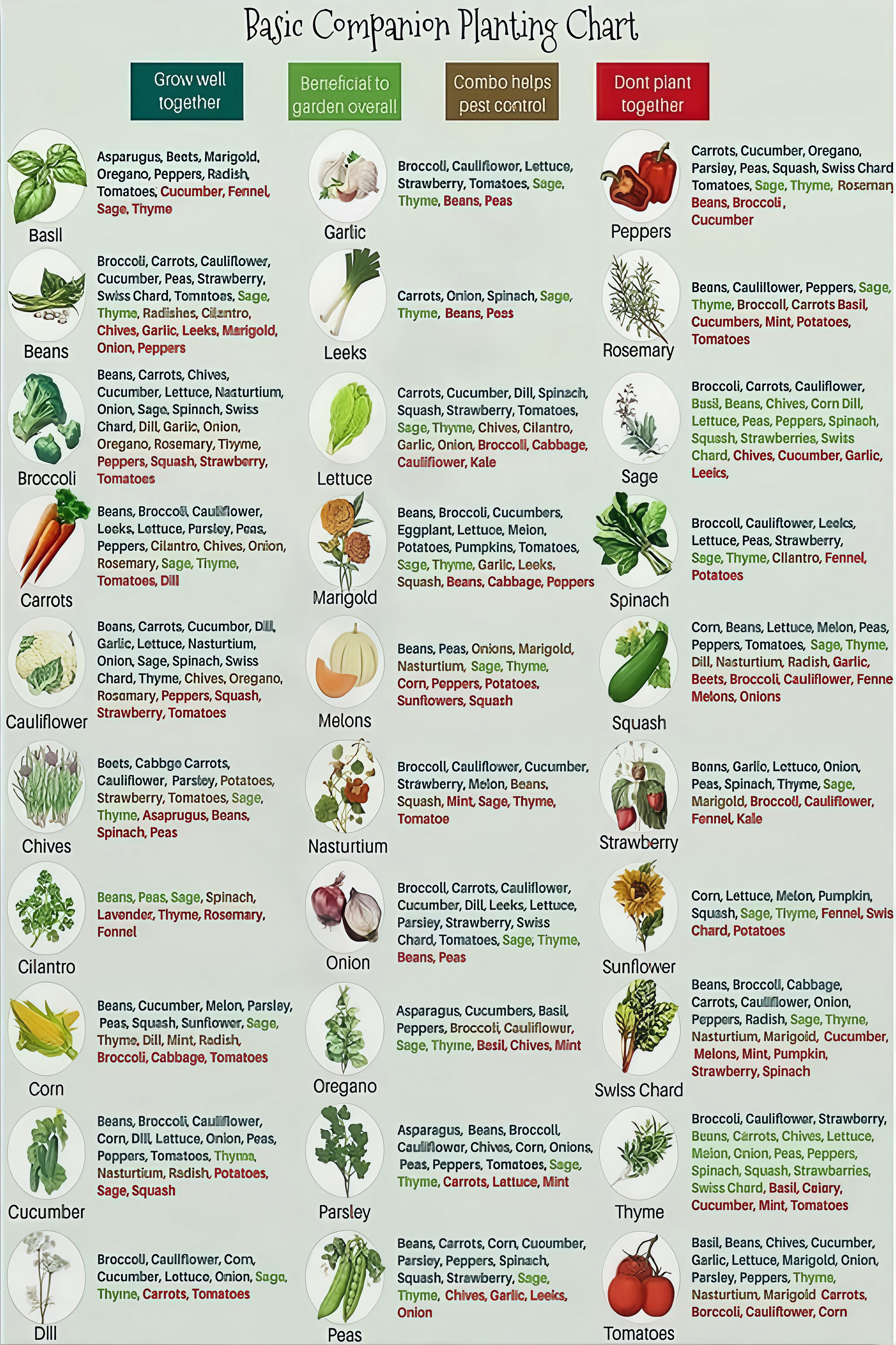 Companion Planting Chart garden herbs flowers guide visual wall home ...