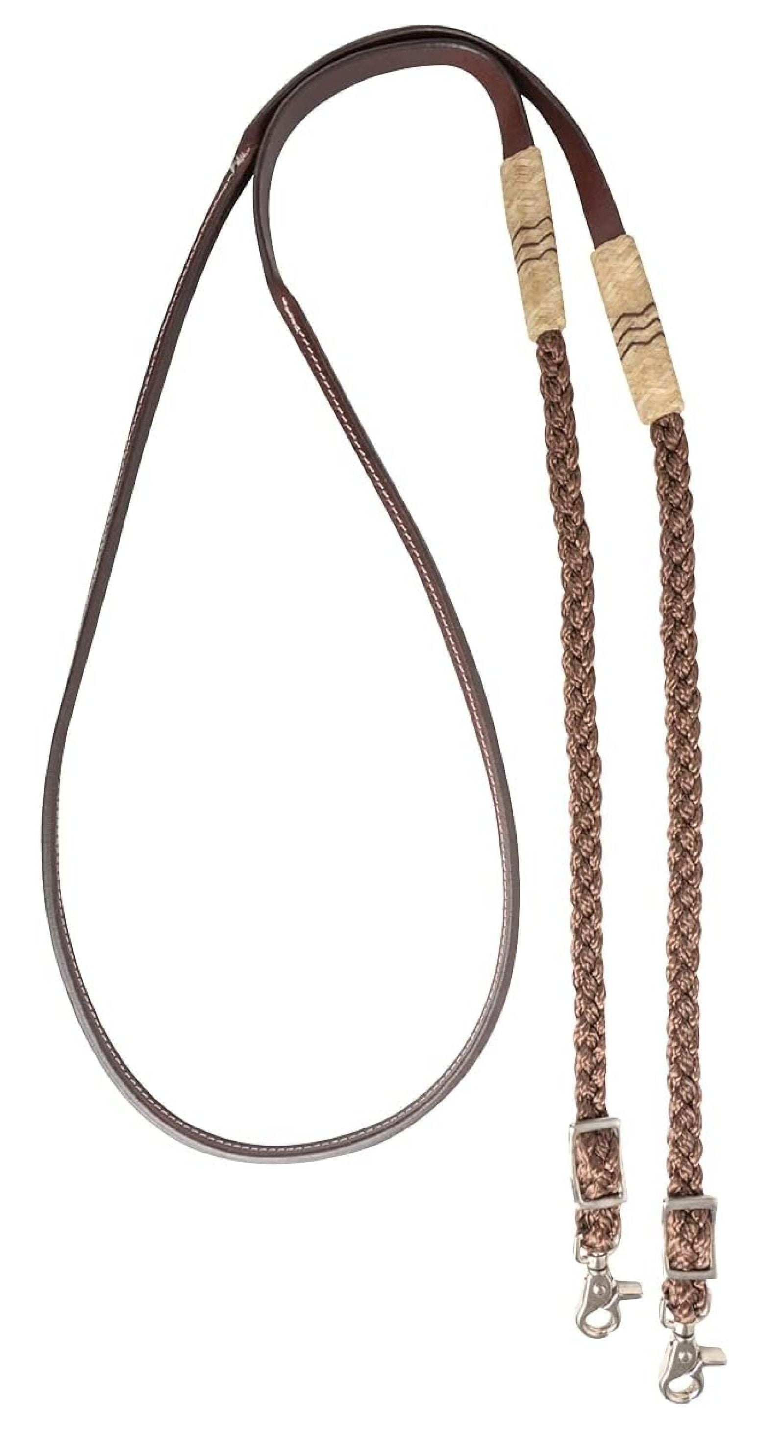 Company Adjustable Leather and Braided Rope Reins with Rawhide Accents ...