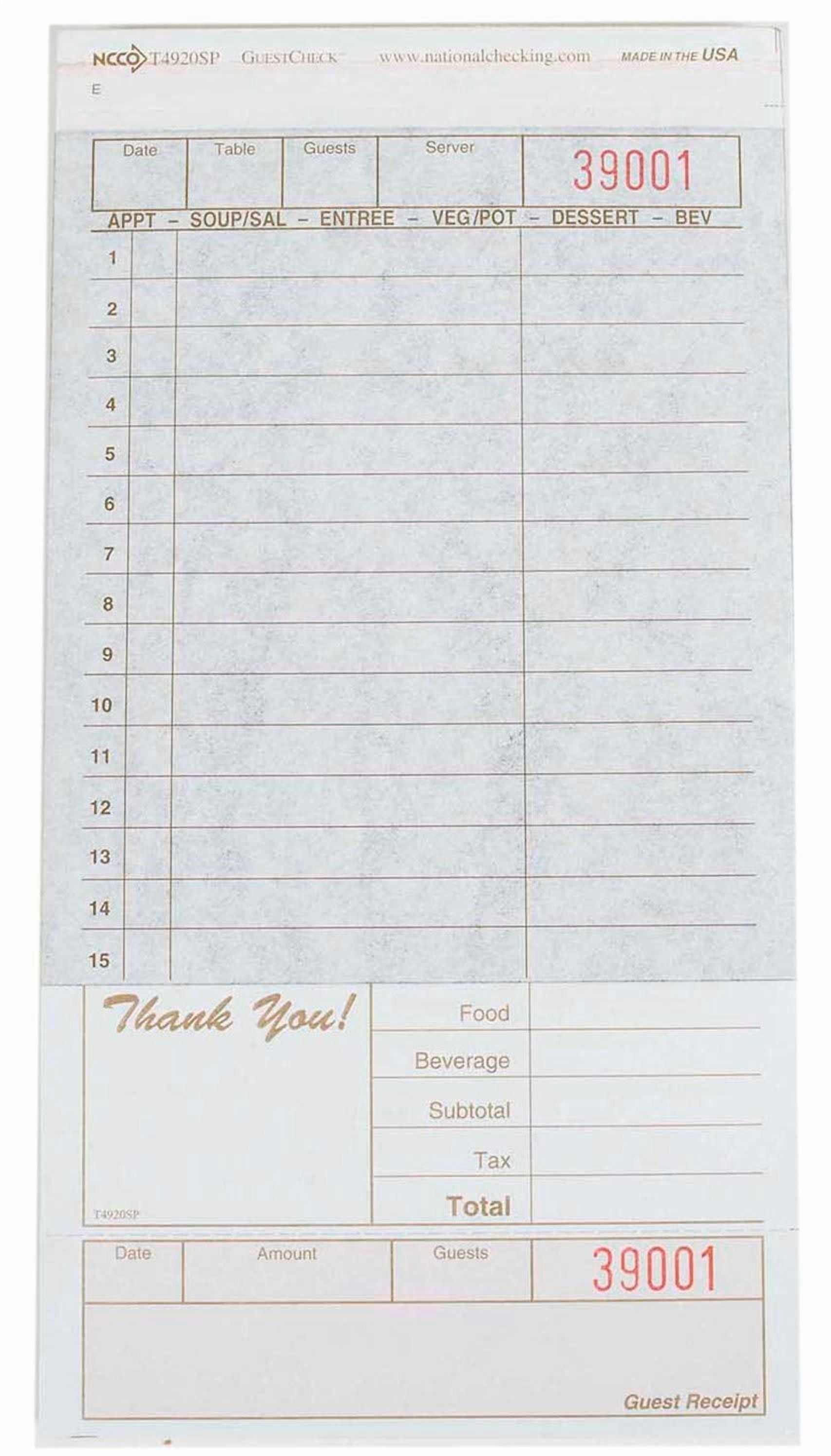 Company Carbon Backed Guest Check Board - 2 Part Tan, 15 Line, 4.20 x 8 ...
