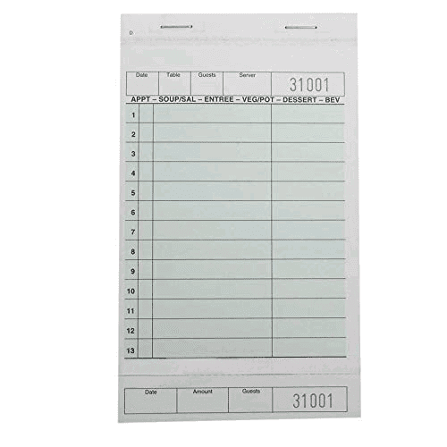 Company Carbonless Guest Check Board - 2 Part Green, 13 Line, 4.20 x 7. ...