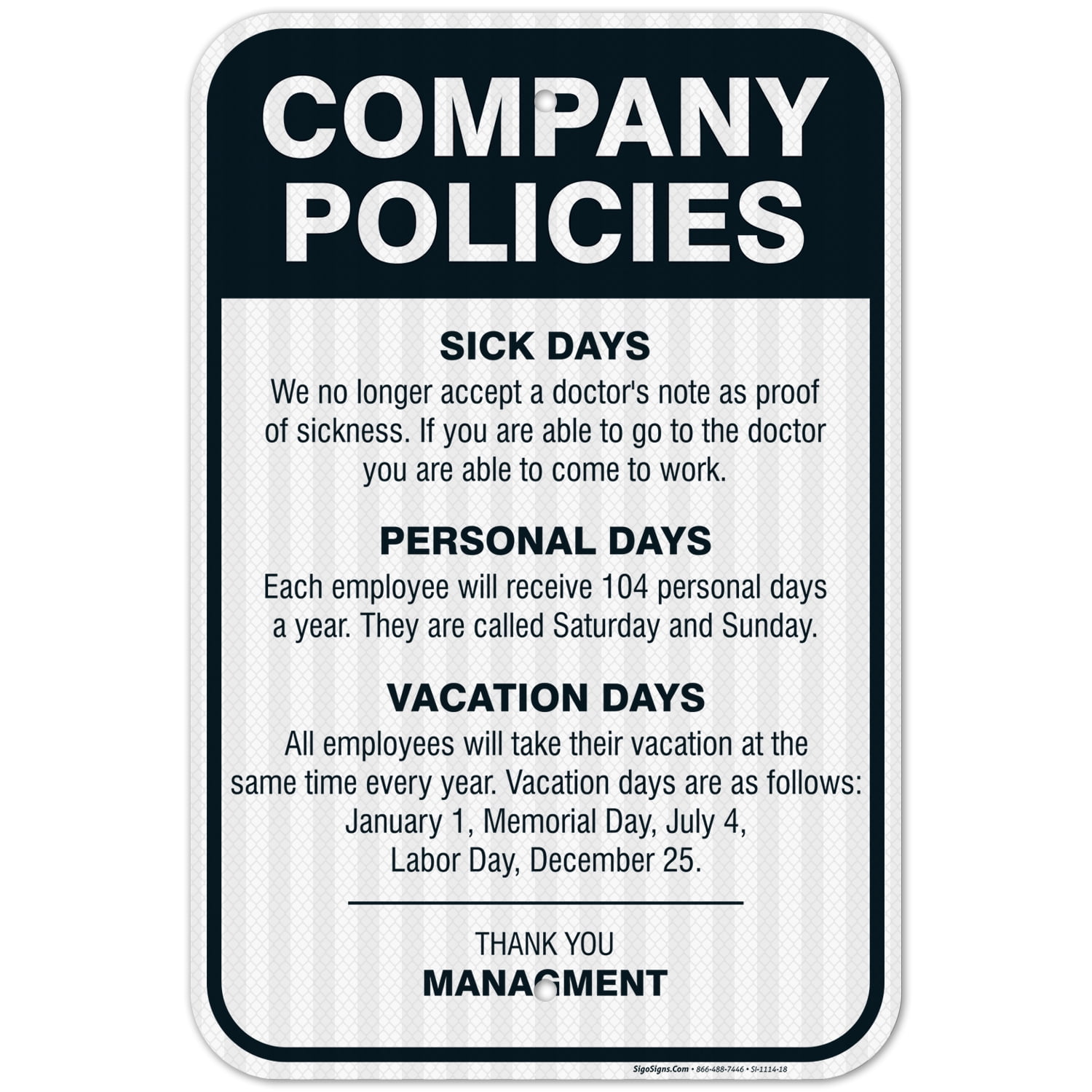Company Policies Sign, Employees Break Room Decor, - Walmart.com