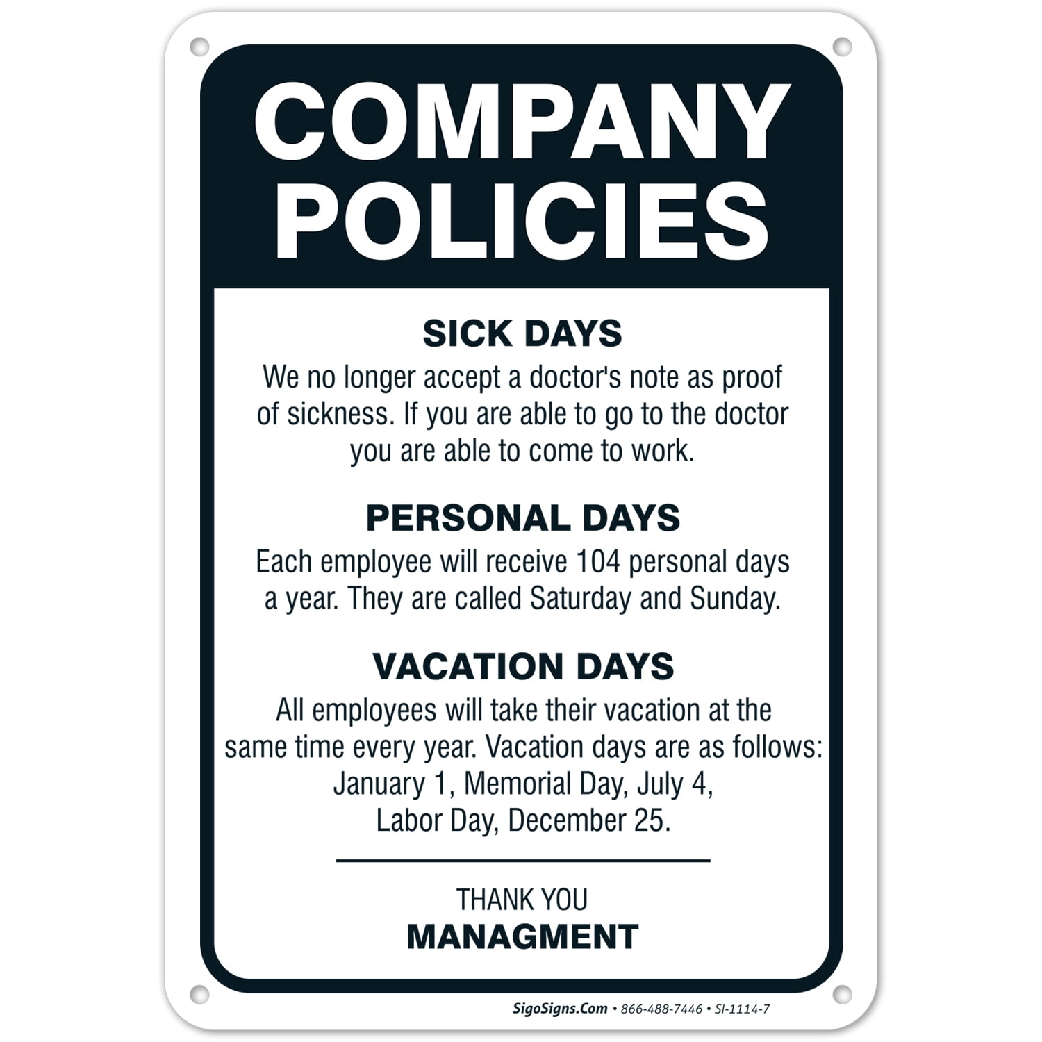 Company Policies Sign, Employees Break Room Decor, - Walmart.com