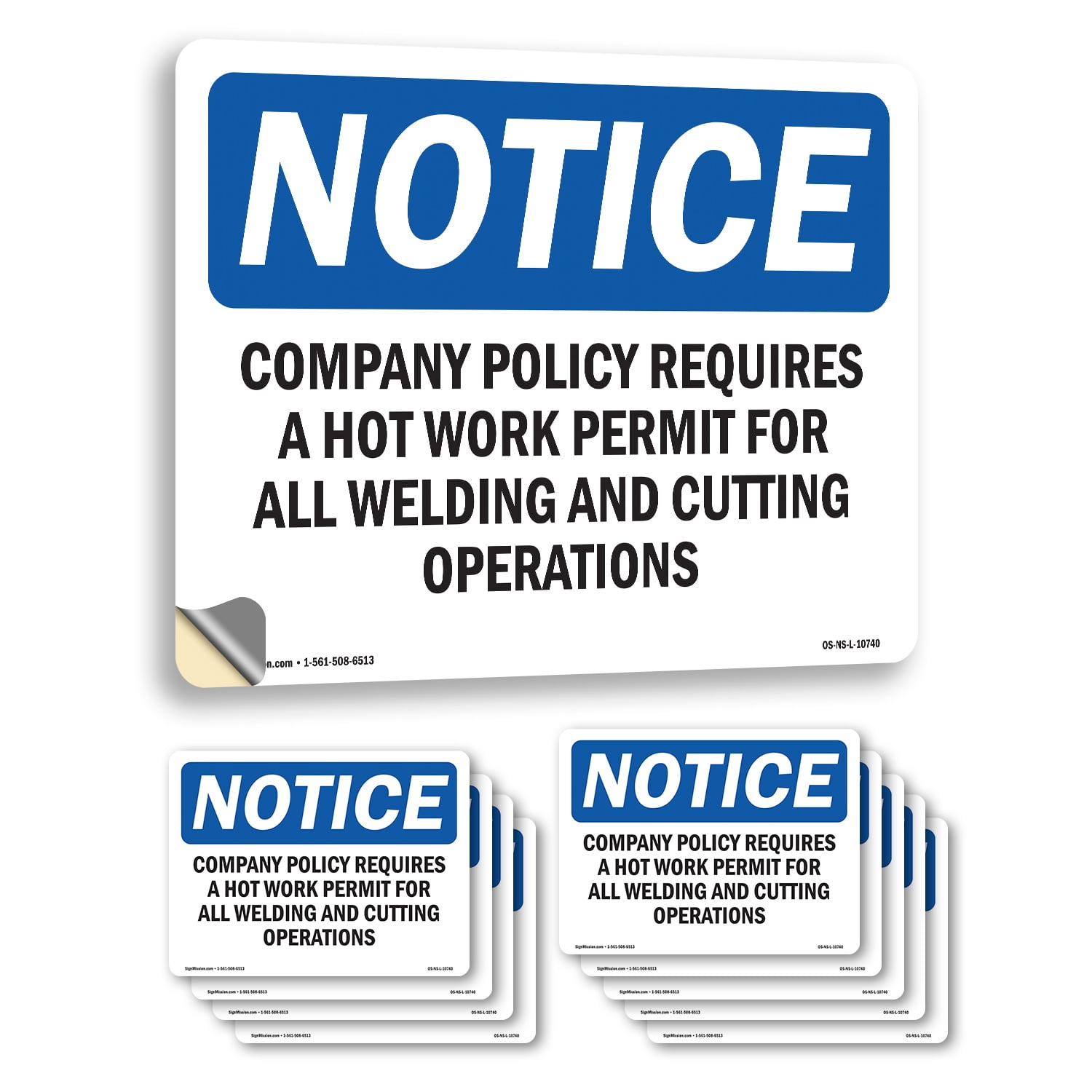 Company Policy Requires A Hot Work Permit OSHA Notice Vinyl Decal Label ...
