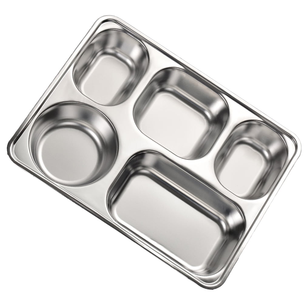 Compartment Plate Food Tray Stainless Steel 5 Section Dinner Trays ...