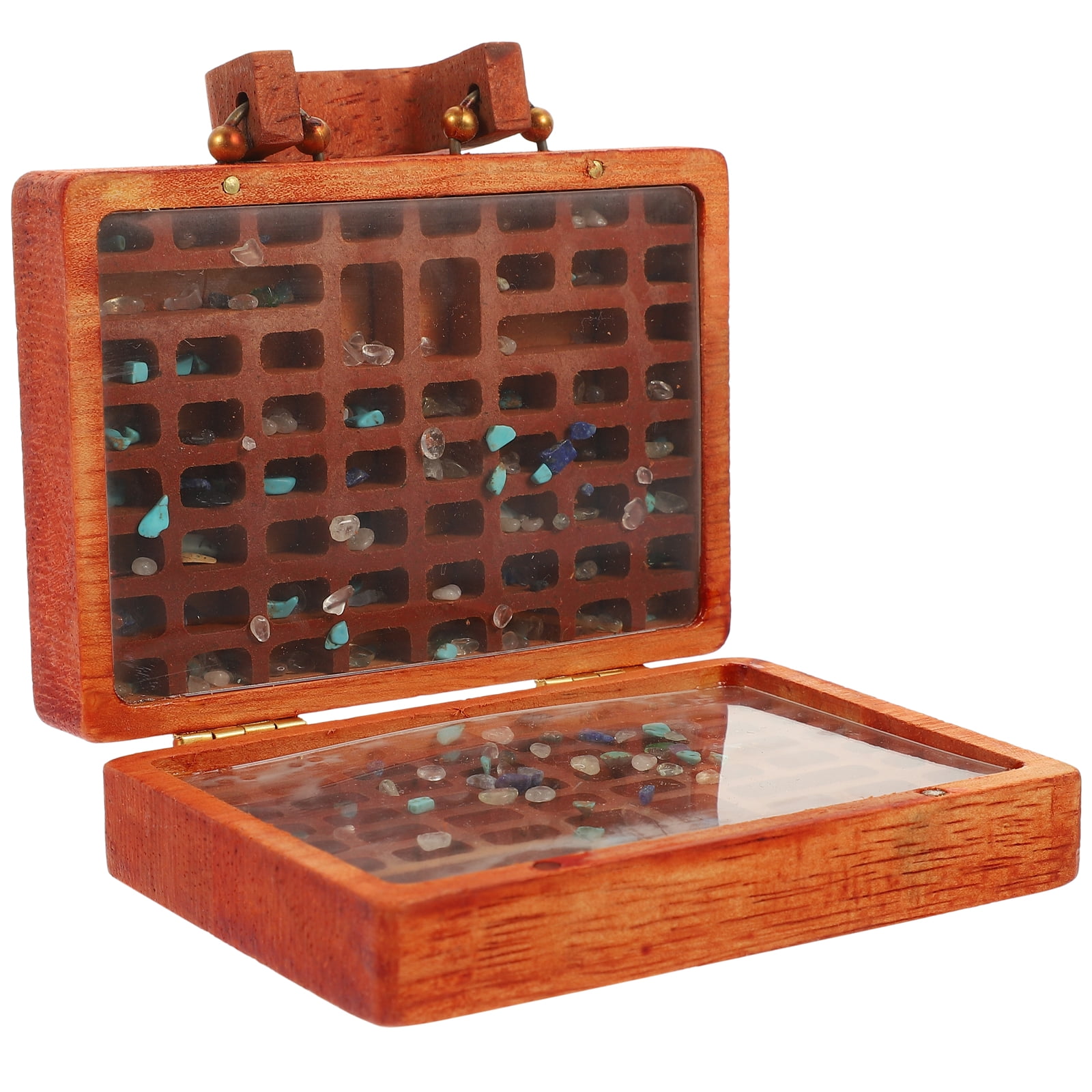 Onaparter Small Keepsake Wooden Crystal Box, Compartment Stone Storage ...