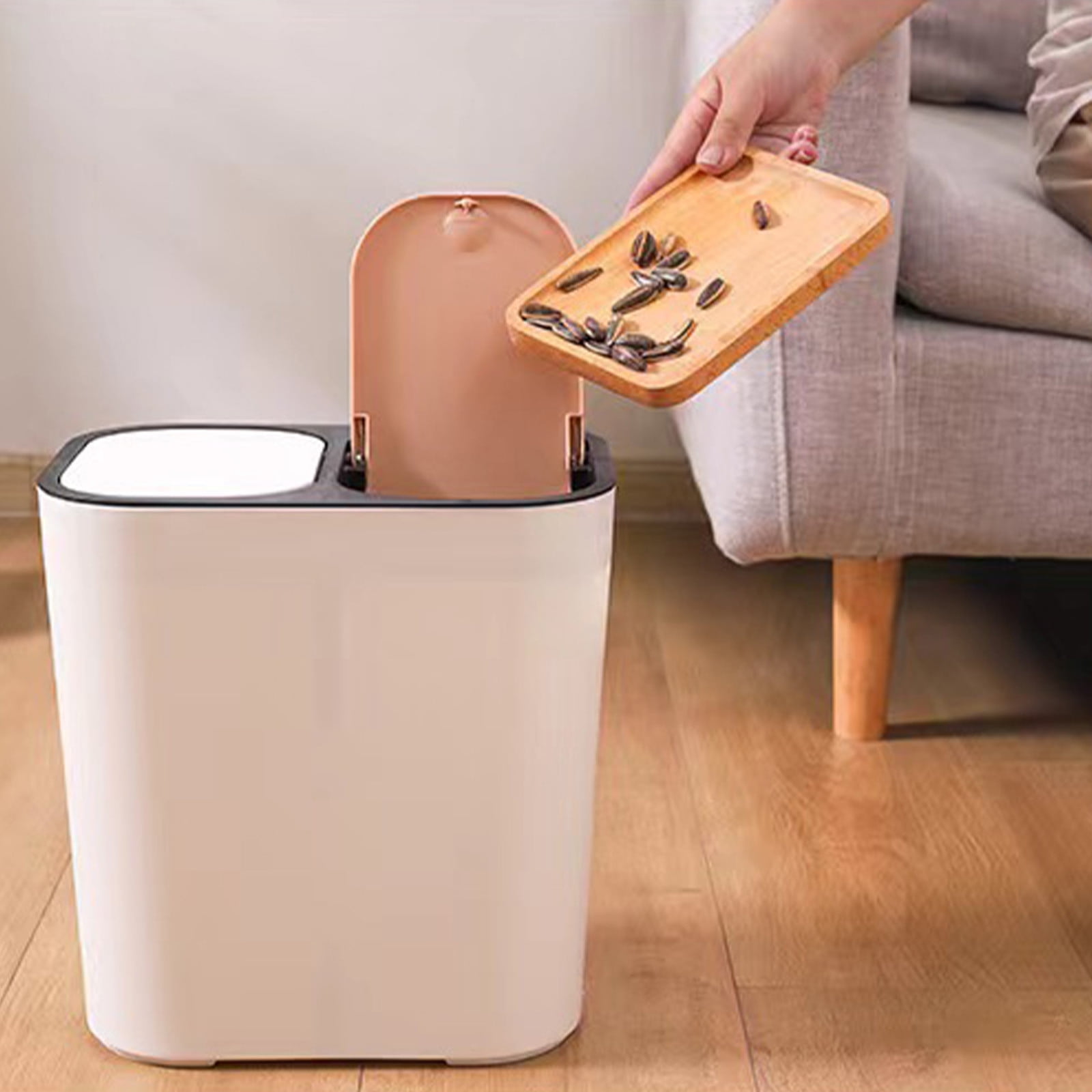 Compartment Trash Can For Kitchen Waste White Waste Container With Lid ...