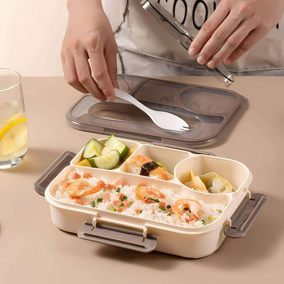 Compartmentalized Sealed Bento 1100ml-Proof Lunch with Fork & Spoon ...