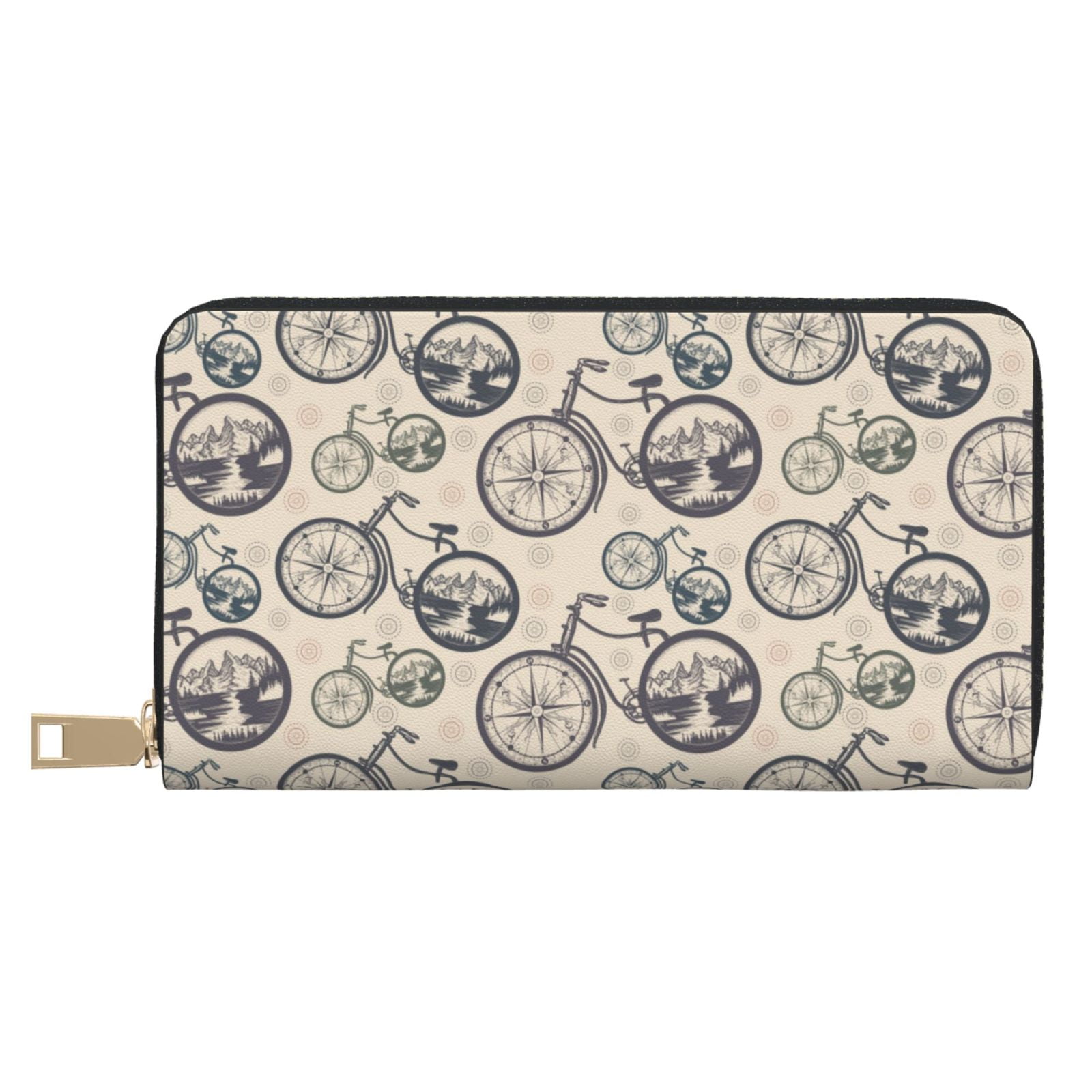 Compass And Mountains In Bicycle Wheels Wallet Women, Leather Bifold Multi Card Wallet, Women's ...