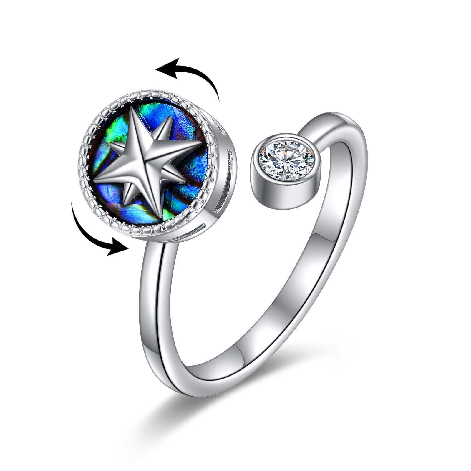 Compass Anxiety Ring Sterling Silver Compass Fidget Ring Spinner Ring ...