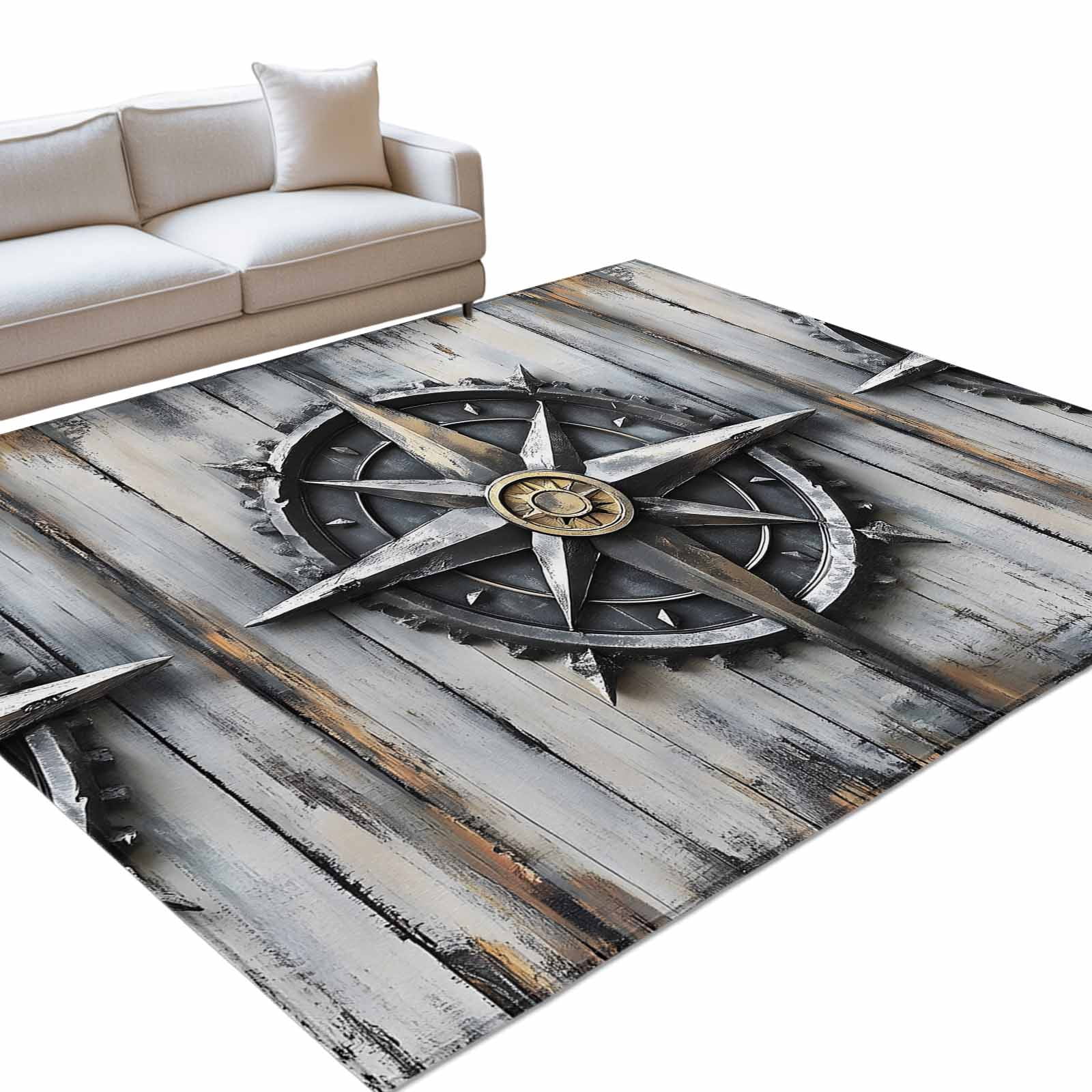 Compass Area Rugs 8x10ft Nautical Floor Rug Non Slip Low Pile Ultra ...