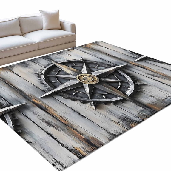 Compass Area Rugs 8x10ft Nautical Floor Rug Non Slip Low Pile Ultra ...