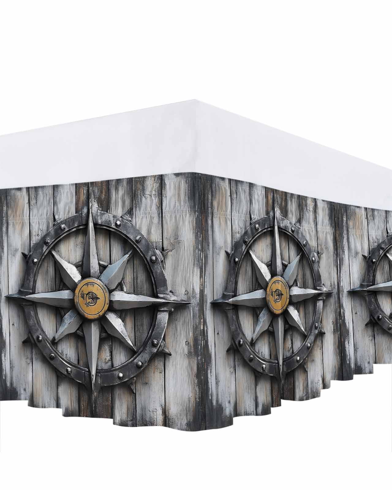 Compass Bed Skirt Queen Size 18" Drop Nautical Wood Grain Ruffled Wrap ...