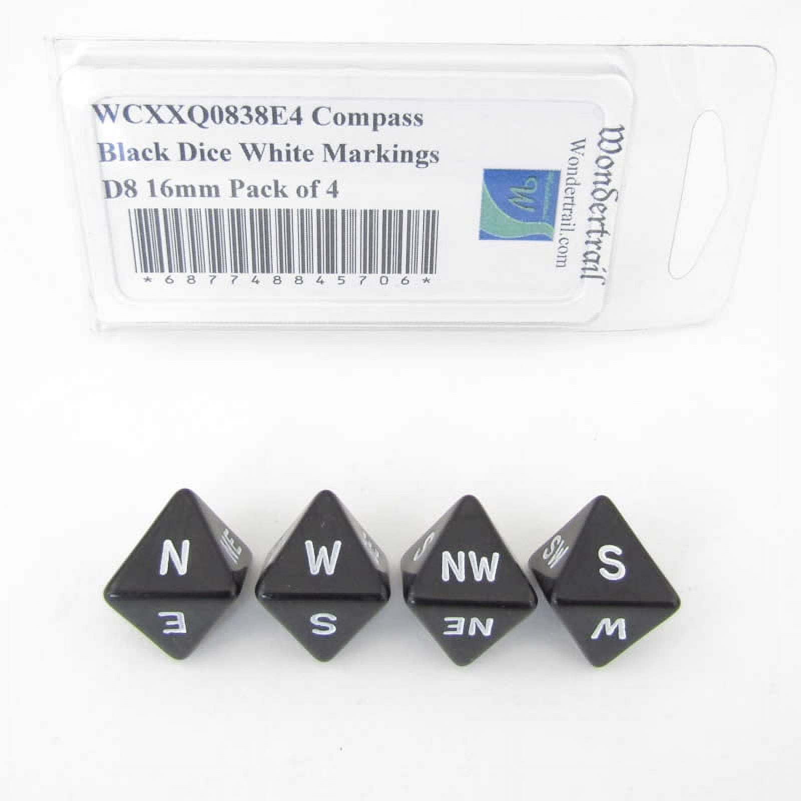 Compass Black Dice with White Markings D8 16mm (5/8in) Pack of 4 ...