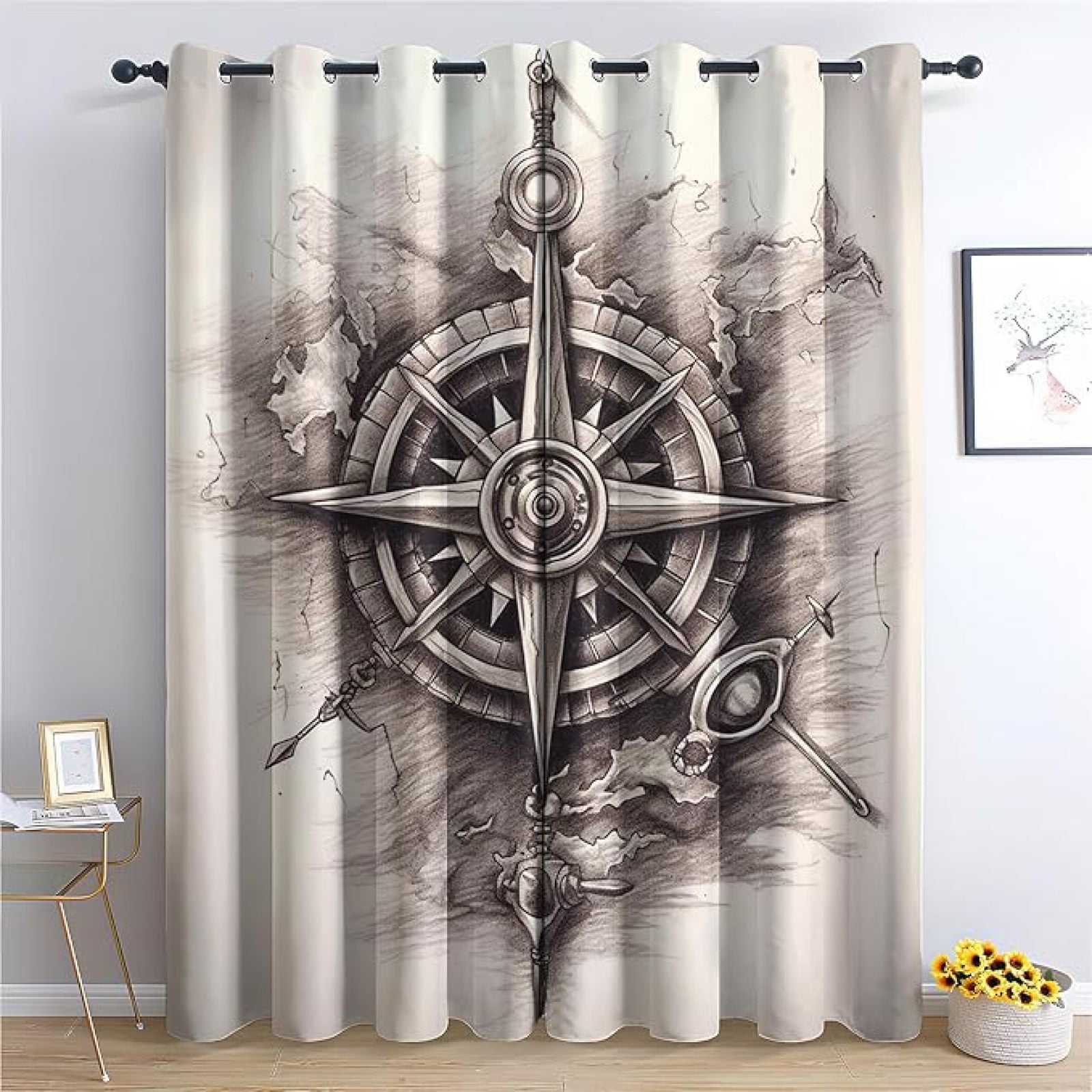 Compass Blackout Curtains For Bedroom Living Room, Nautical Curtains ...
