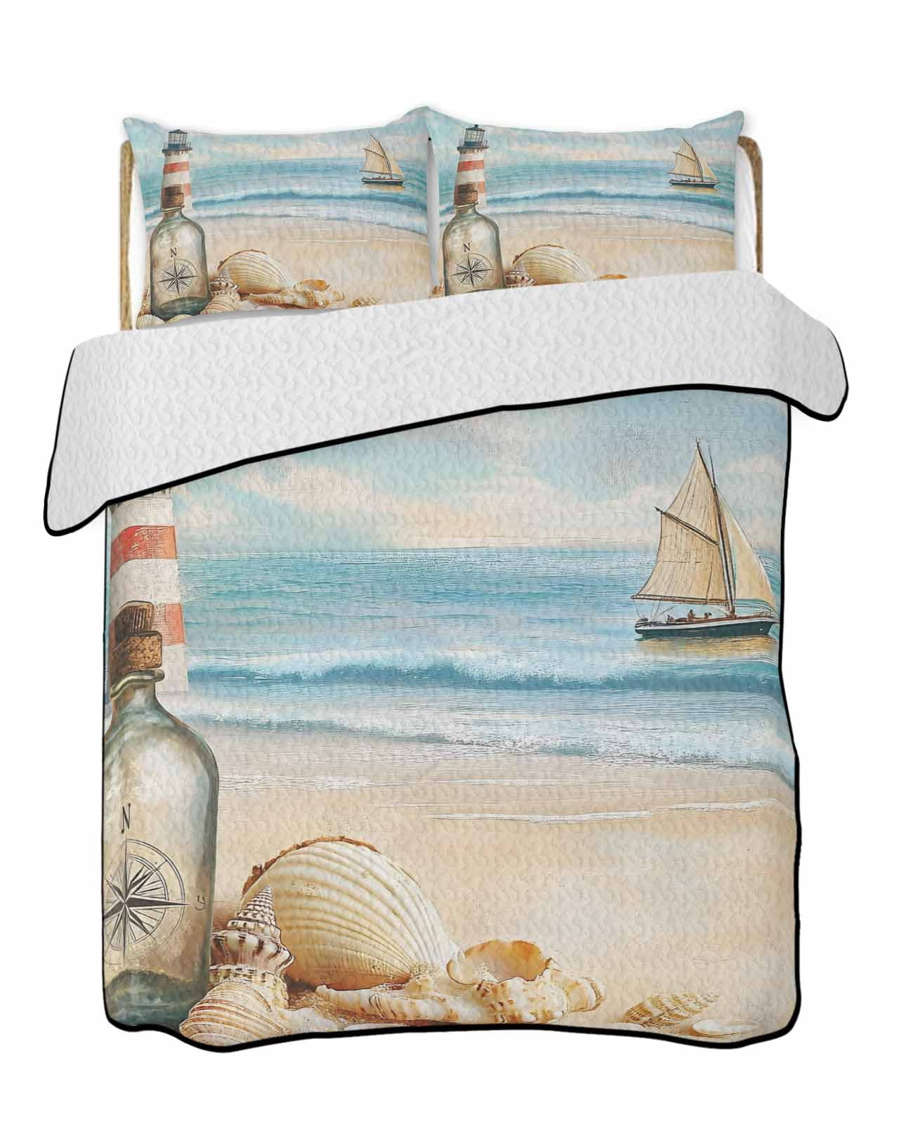 Compass Bottom Quilts Bedding Set California King Vintage Watercolor ...