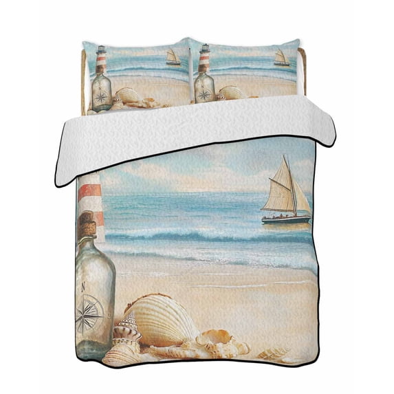 Compass Bottom Quilts Bedding Set California King Vintage Watercolor ...