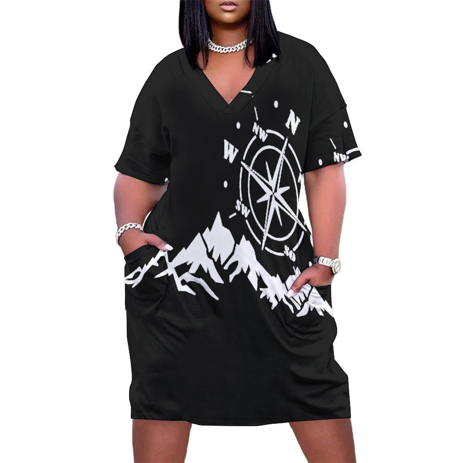 Compass Camping Hiking Mountains Loose Pocket Dress Dresses Summer ...