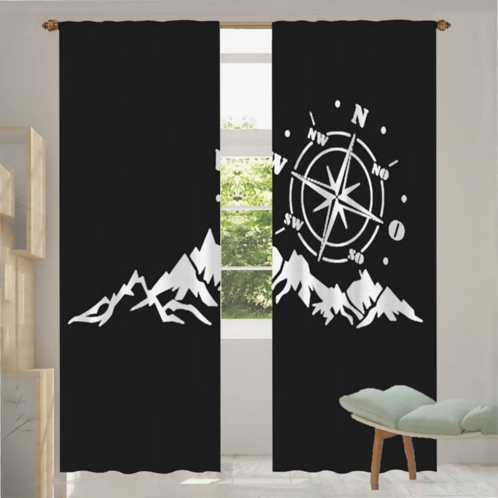 Compass Camping Hiking Mountains Sheer Window Curtains for Living Room ...