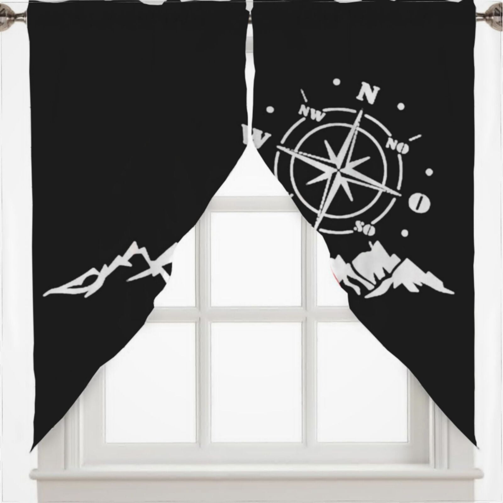 Compass Camping Hiking Mountains Swag Valances For Windows 2 Pack For ...