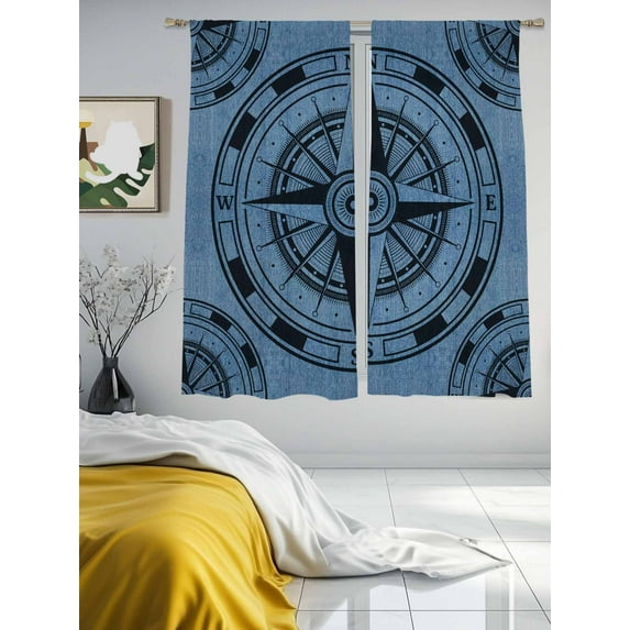 Compass Circle Sheer Curtains 63 inches Long 2 Panels Set Dot Abstract Geometric Tiers Sheers ...