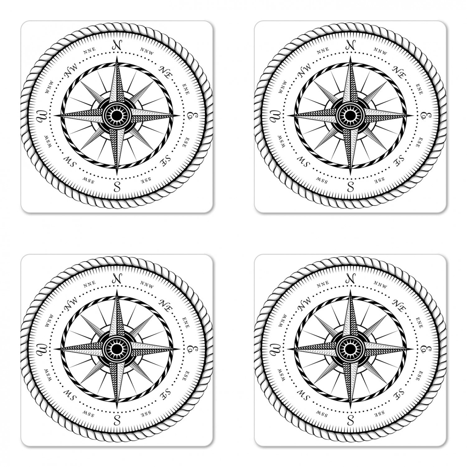 Compass Coaster Set of 4, Sign of Wind Rose Navigation Tool Nautical ...
