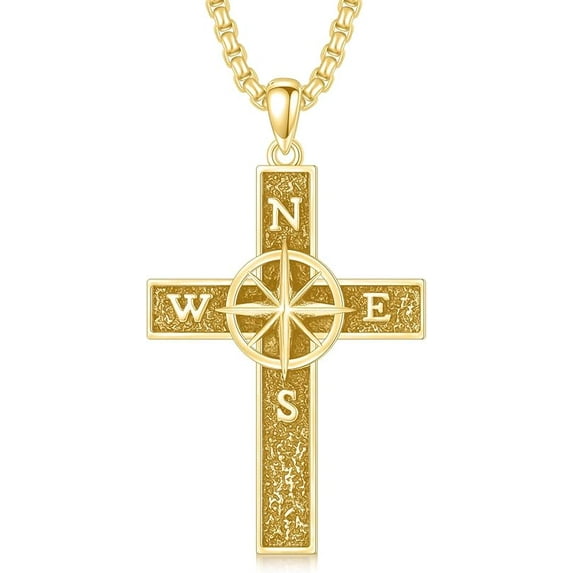 Compass Cross Necklace 925 Sterling Silver Cross Compass Pendant Amulet ...