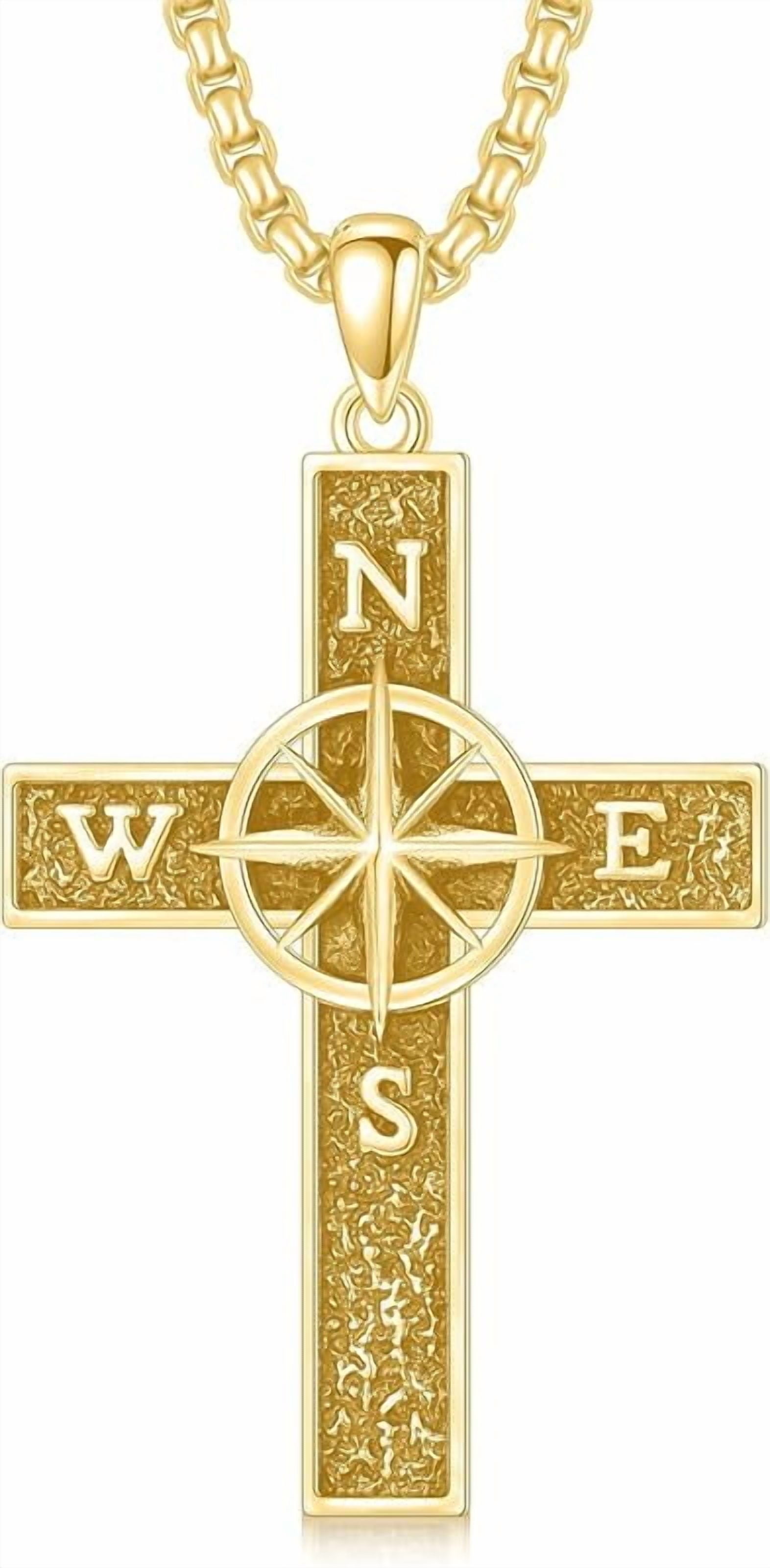 Compass Cross Necklace 925 Sterling Silver Cross Compass Pendant Amulet ...