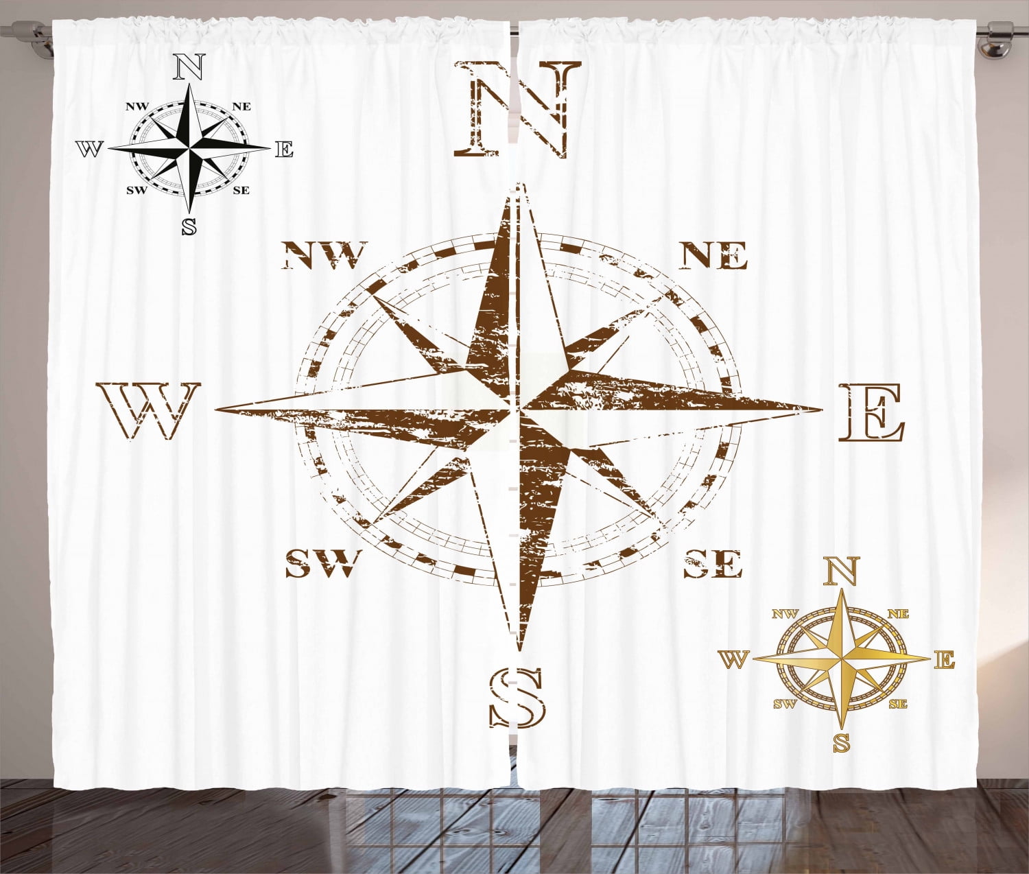 Ambesonne Compass Curtains 2 Panel Set, Faded Windrose Sailing, 108" x ...